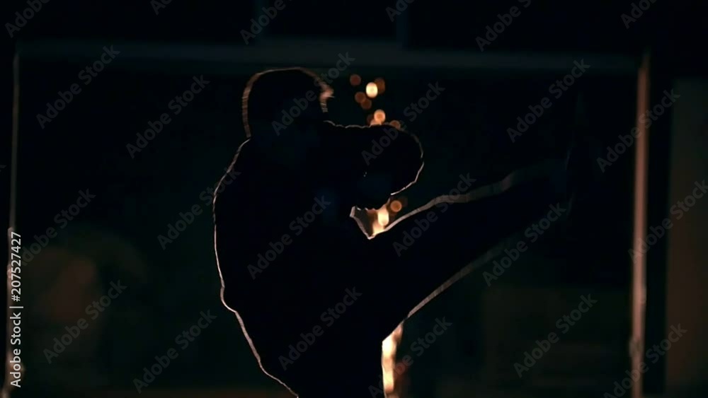 Man jumps and makes a reversal kick in the air with foot Stock Video ...