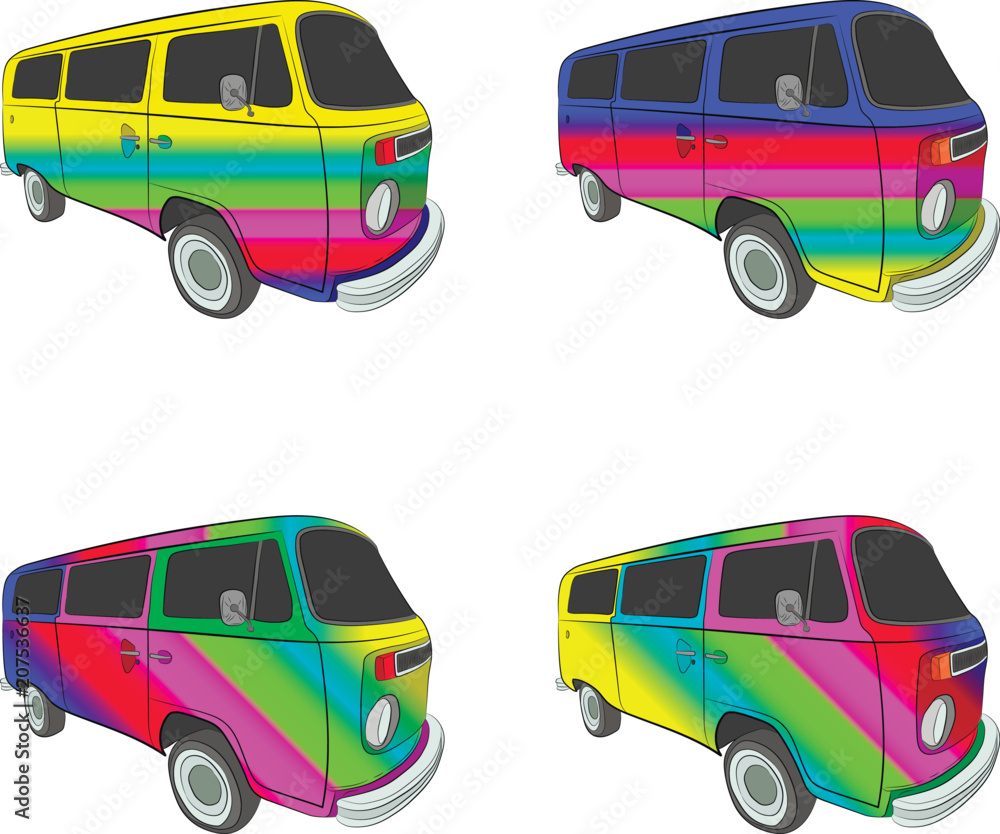 Poster hippy bus with rainbow aerography vector drawing – Wall Art ...