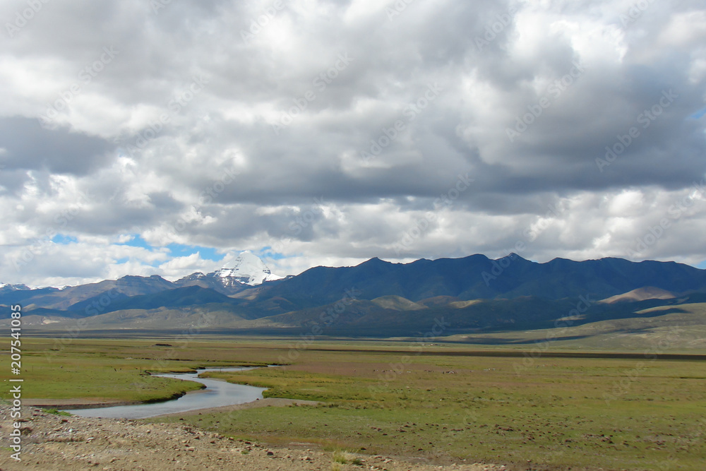 the valley of the river at the foot of Mount Kailash, Tibet Stock Photo ...