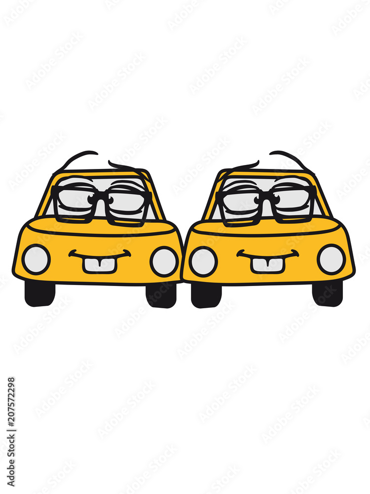 2 freunde lebending gesicht comic cartoon vorne front ansicht auto ...