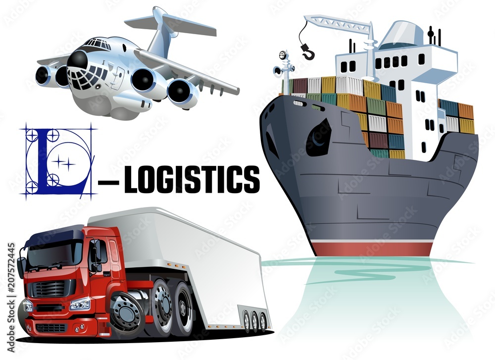 Vector set of cartoon cargo transport Stock Vector | Adobe Stock