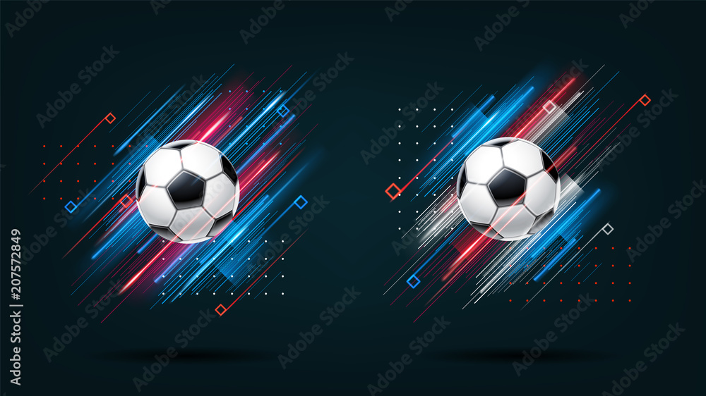 Football cup, soccer championship illustration set. Dynamic neon ...