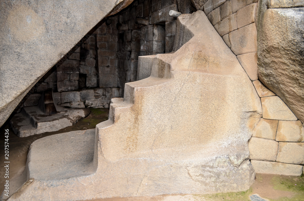 The Temple of the Condor, an Incan ceremonial building at Machu Picchu ...