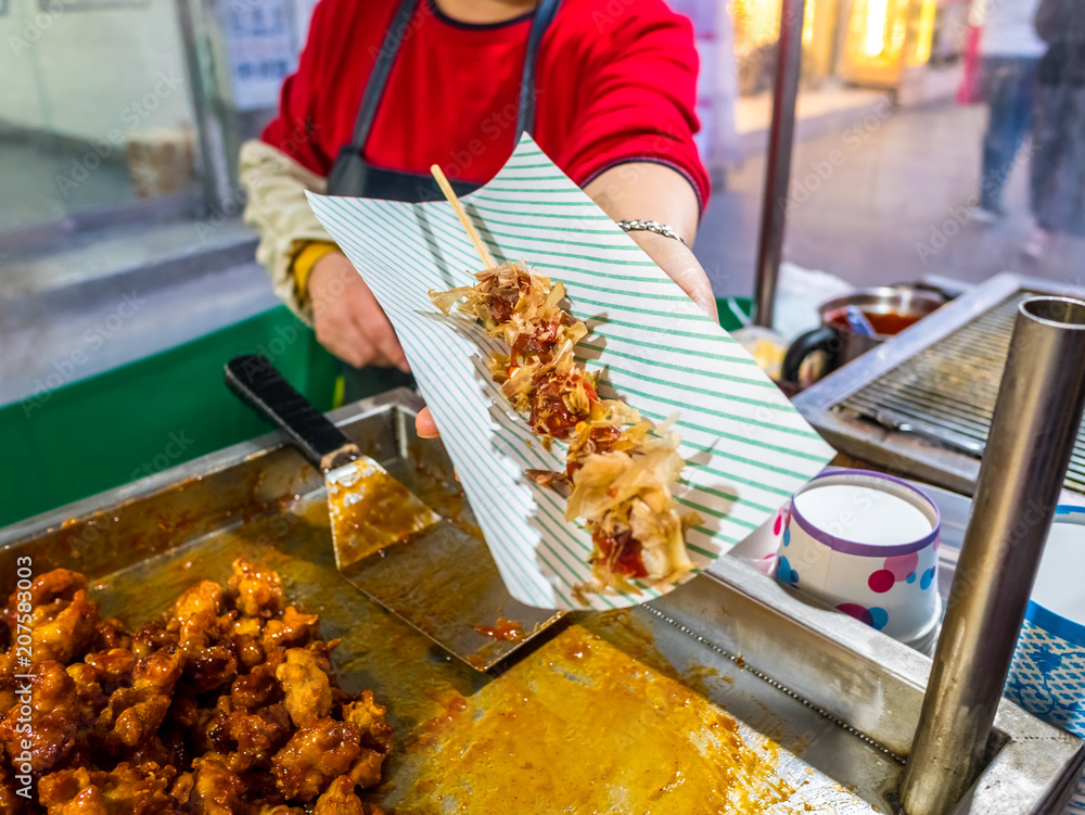 fired chicken spicy Traditional Korean food in local market,street food ...