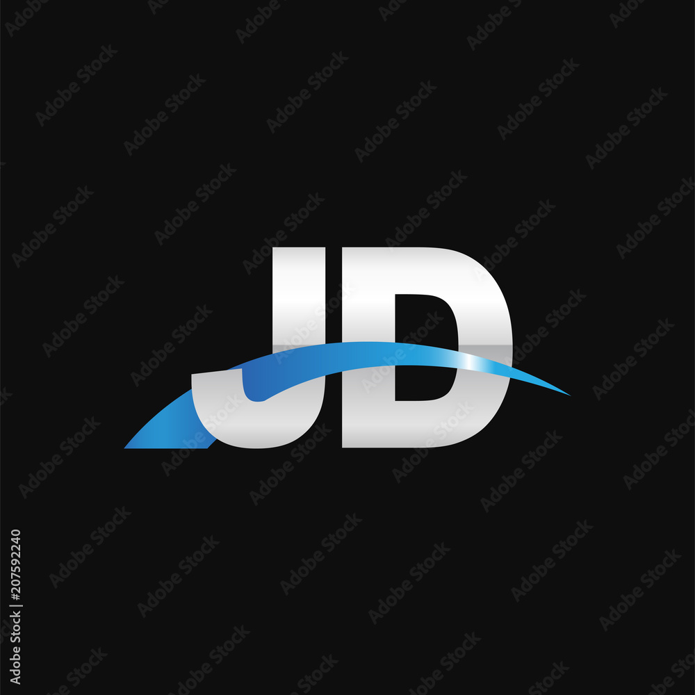 Initial letter JD, overlapping movement swoosh logo, metal silver blue ...