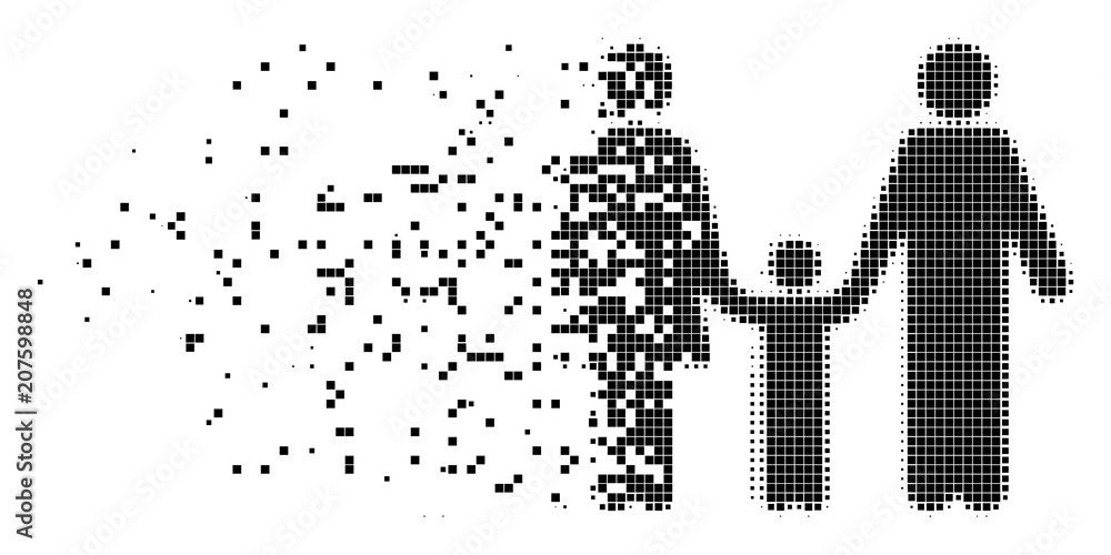 Dissolved family child dot vector icon with disintegration effect ...