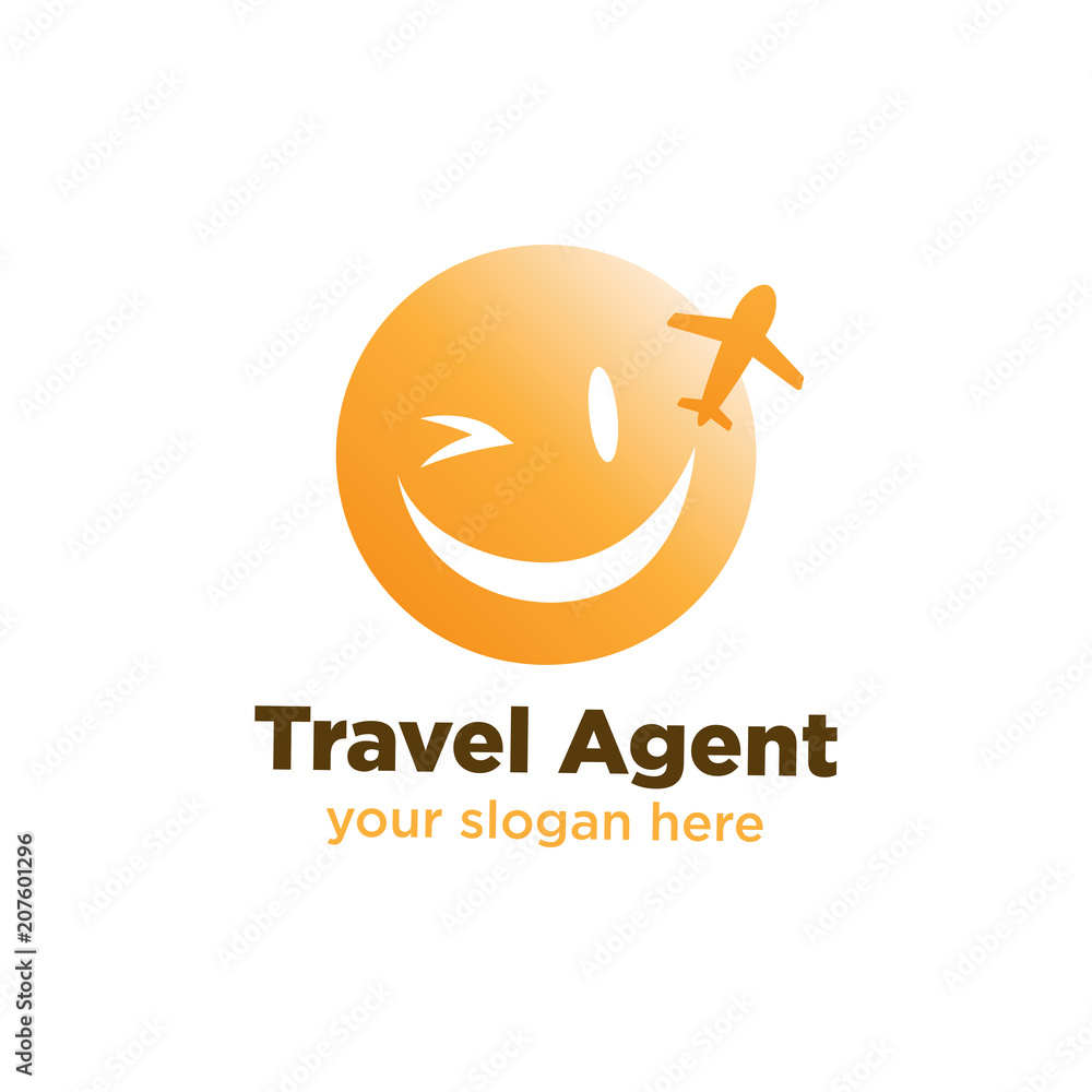 Travel Agent Logo with Happy Face and Plane symbol, flight company ...
