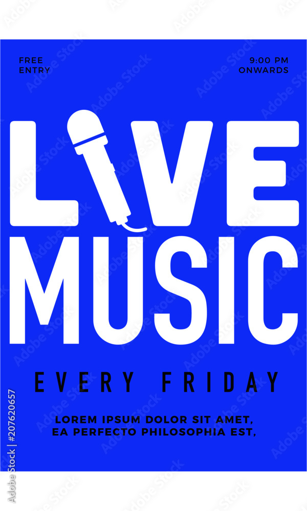 Beautiful 'Live Music Every Friday' vector typography poster template ...