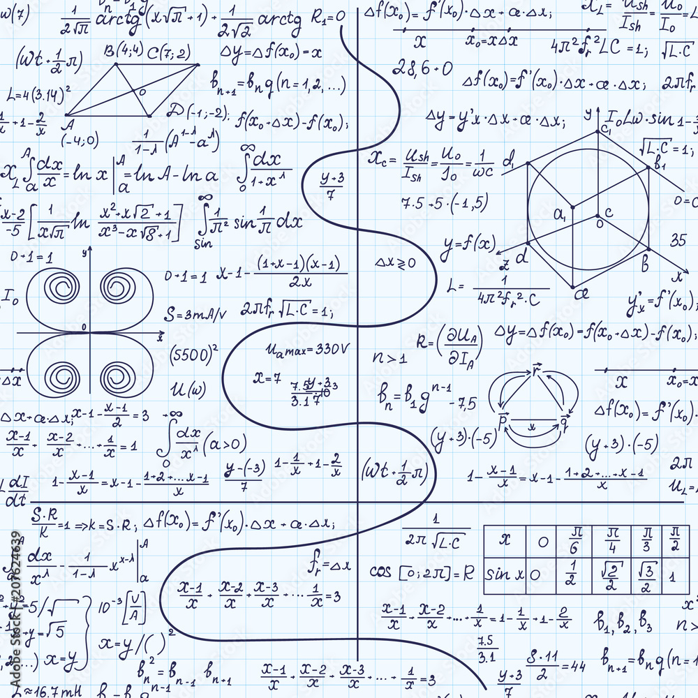 Math Educational Vector Seamless Pattern With Formulas Equations Calculations Plots And