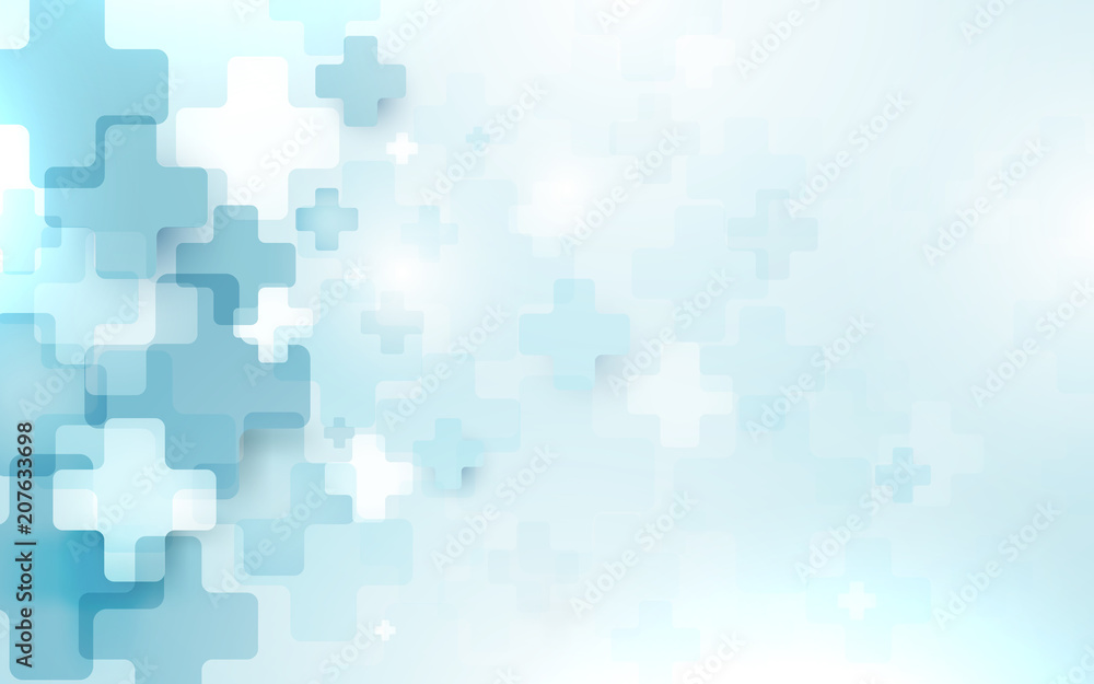 Abstract medical cross shape medicine and science concept on soft blue ...
