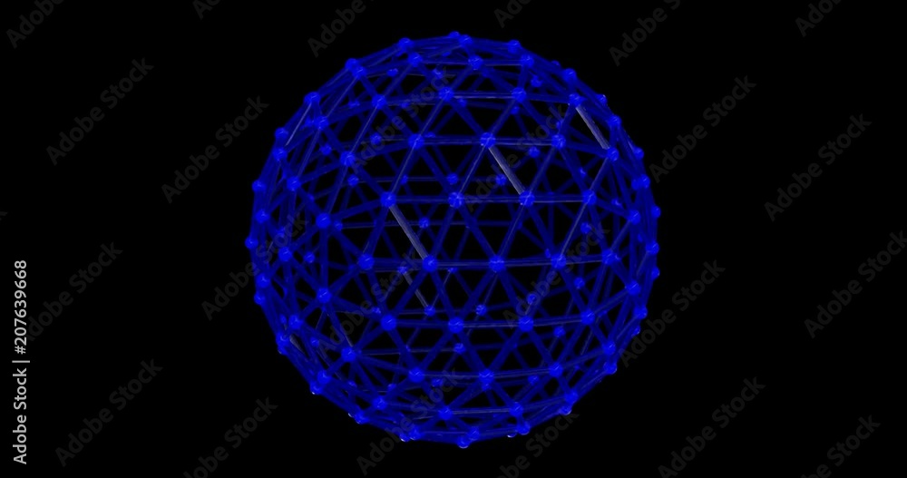 cg loopable animation of abstract blue neon lattice sphere rotating on ...
