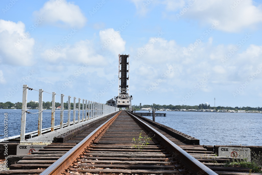 Tropicana Train Tracks with drawbridge over Manatee River Stock Photo ...