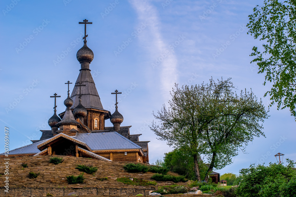 beautiful old wooden Church on a hill at dawn Stock Photo | Adobe Stock