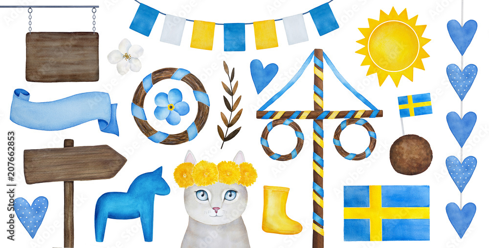 Midsummer Holiday Celebration Collection of different traditional ...