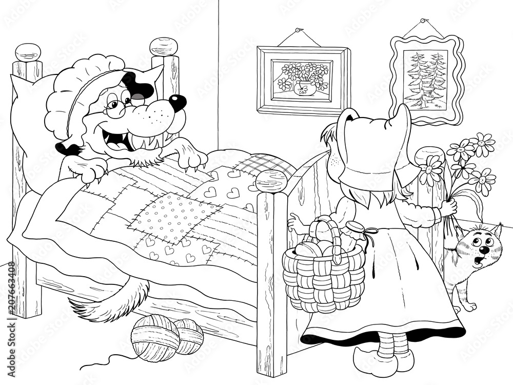 Little Red Riding Hood. Fairy tale. Coloring page. Cute and funny ...