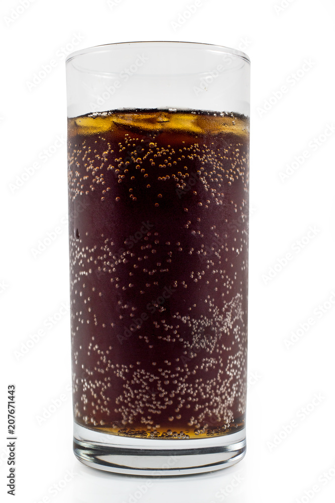Cool of coca cola glass, soda drink glass with ice cubes isolated on ...