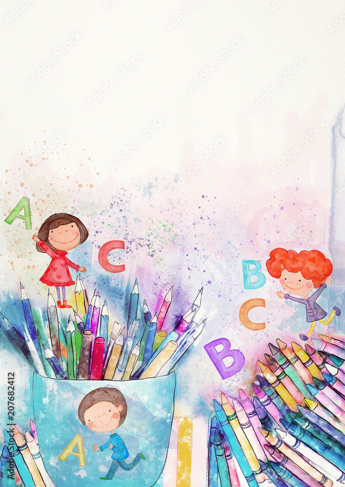 Watercolor school background Stock-Illustration | Adobe Stock
