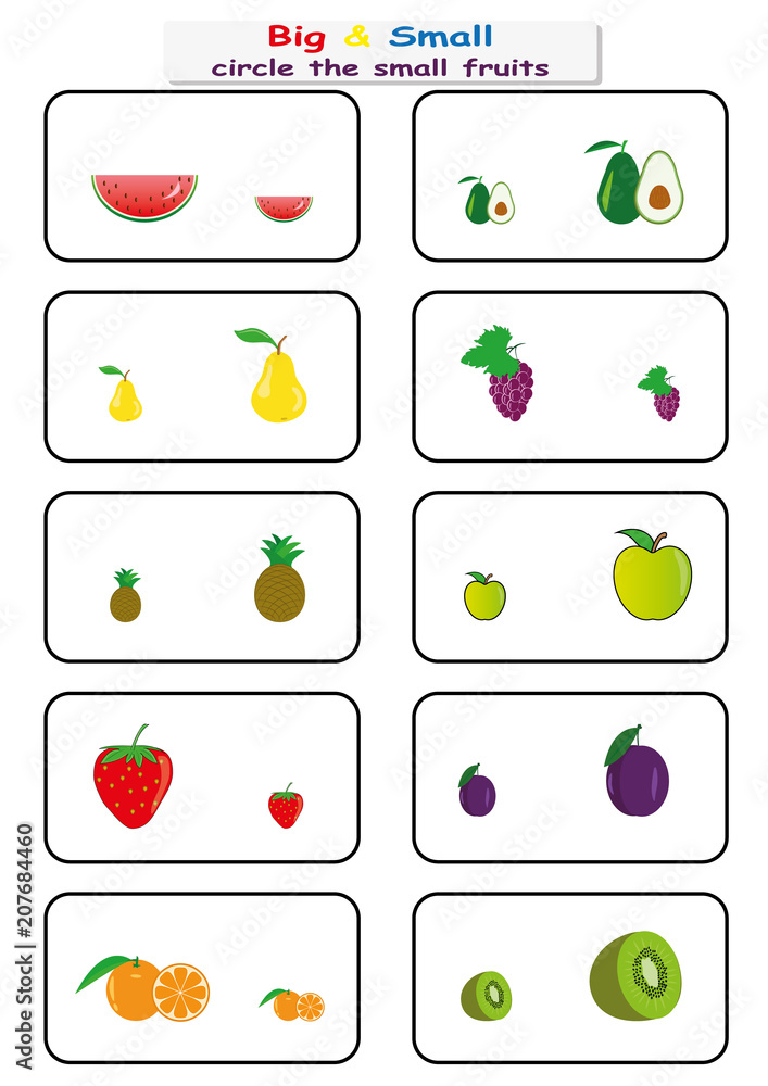 circle the small fruits, Find Big or Small worksheet for kids, opposite ... circle the small fruits, Find Big or Small worksheet for kids, opposite ...