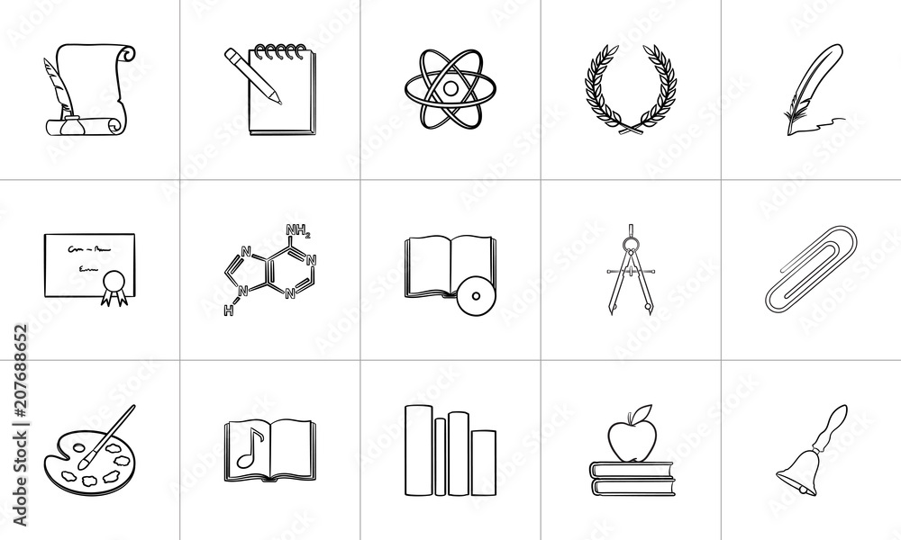 Education outline doodle icon set for print, web, mobile and ...