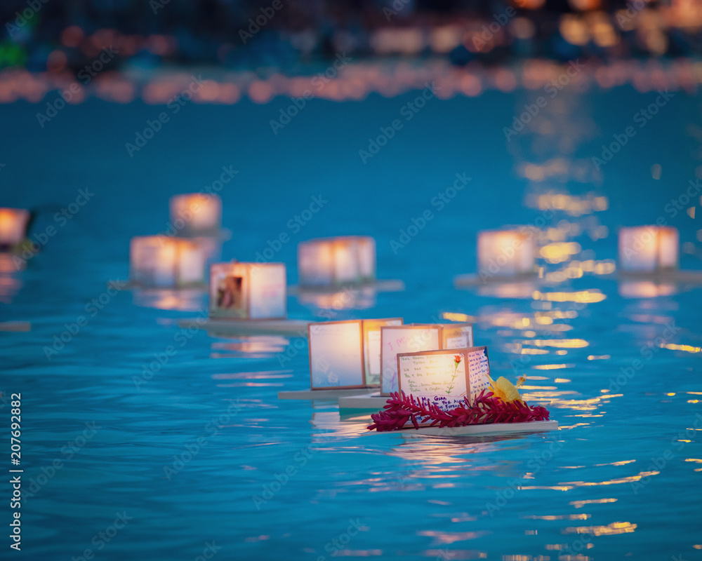 Floating prayer lanterns in water Honolulu, Hawaii 2018 Stock Photo | Adobe Stock