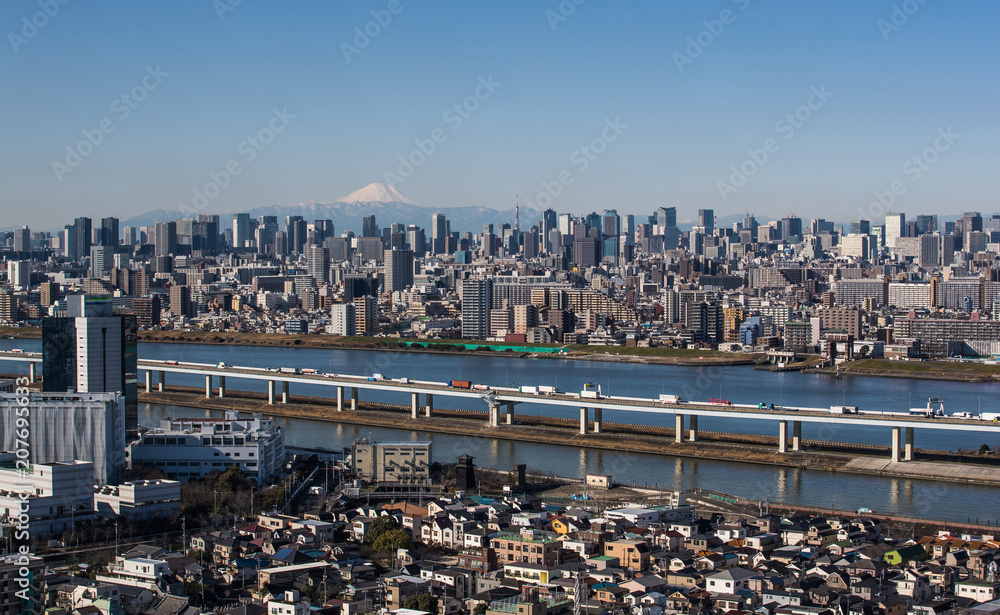 Tokyo city view , Tokyo downtown building and Tokyo tower landmark with ...