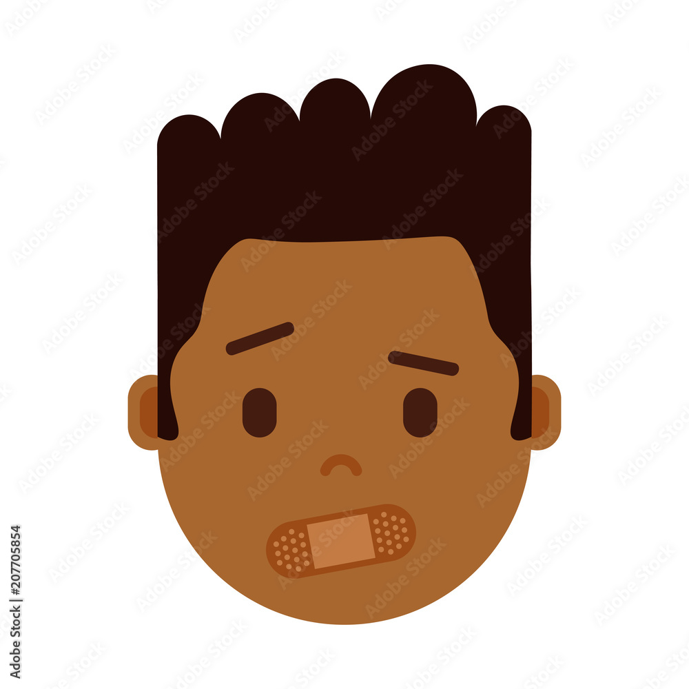 african boy head emoji with facial emotions, avatar character, man shut ...
