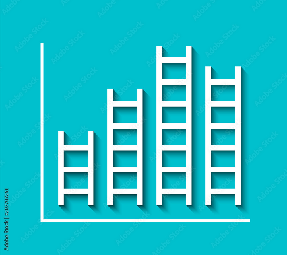Bar graph in ladder shape. Analysis information concept, success and ...