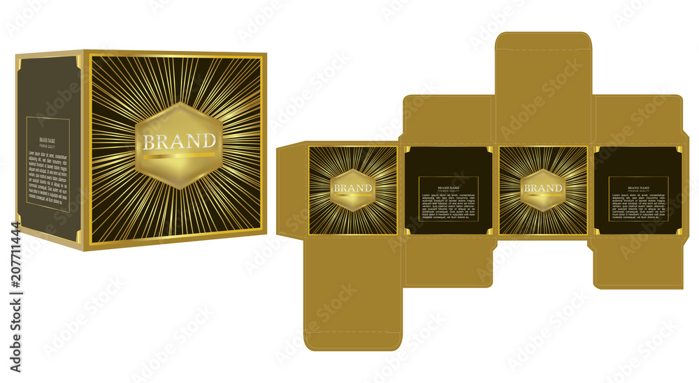 Cosmetic packaging design, gold luxury box template and mockup box ...