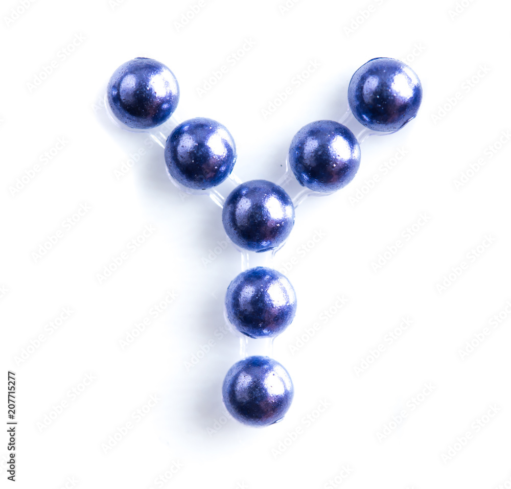 Blue beads font letter of english alphabet on white background Stock ...