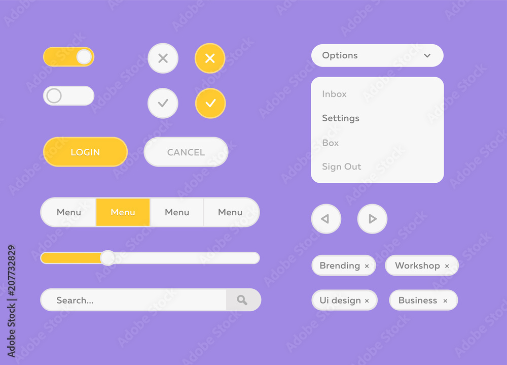 Vector white UI Kit set. Vector flat design ui kit for webdesign. Style ...