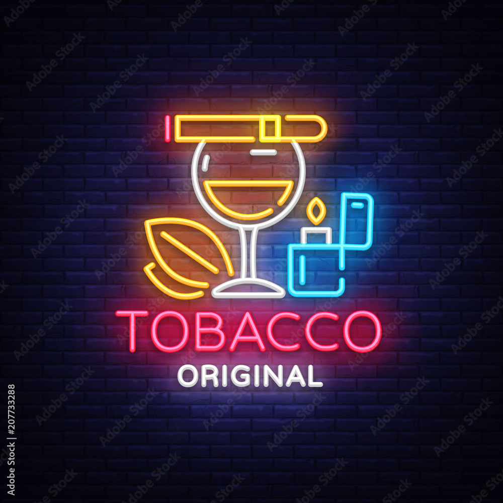 Tobacco shop logo vector. Cigarettes Shop night bright advertising ...