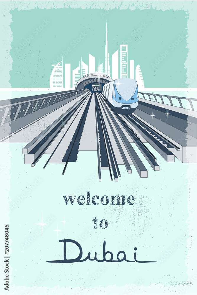 Welcome to Dubai metro transport system retro poster Stock Vector ...