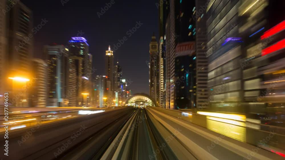 POV Time lapse journey on the modern driverless Dubai elevated Rail ...