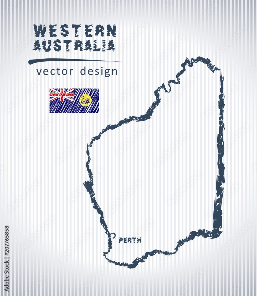 Western Australia national vector drawing map on white background Stock ...