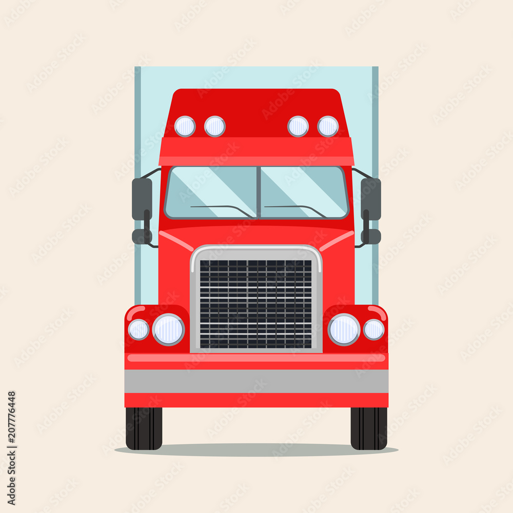 Big truck with trailer. Front view. Vector flat illustration Stock ...