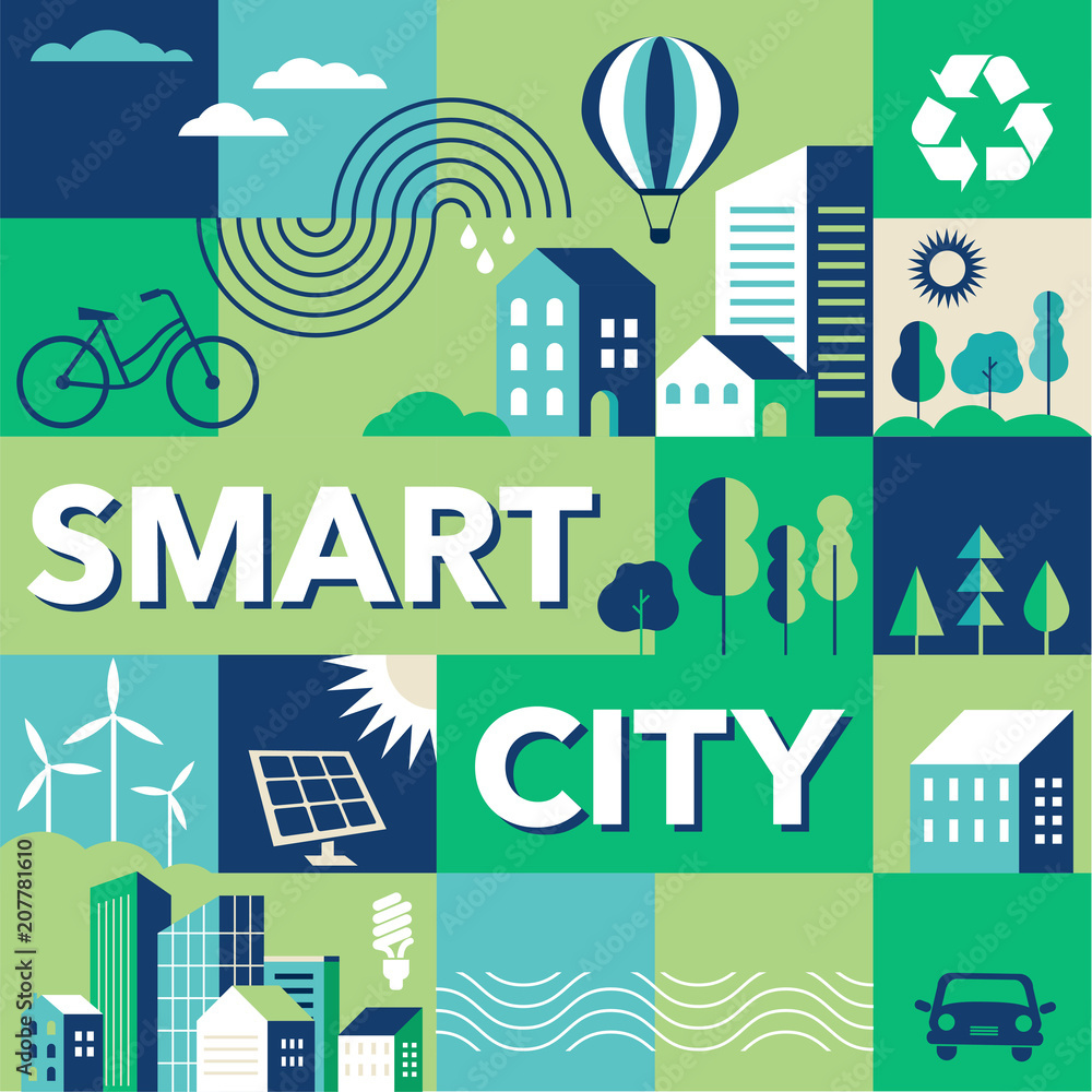 Green city, smart city concept, modern design. Geometric urban ...