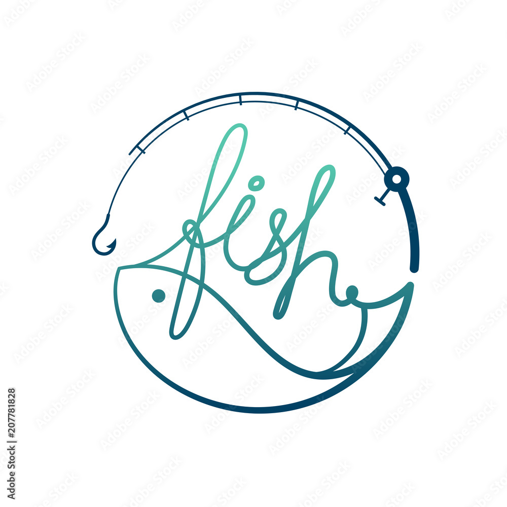 Fish in Fishing rod frame circle shape, logo icon set design green and ...