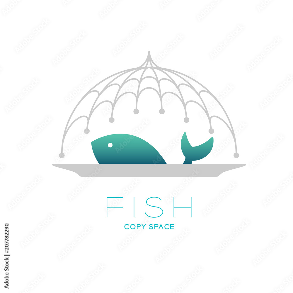 Fish and plate in Fishing net curve frame food cover shape, logo icon ...