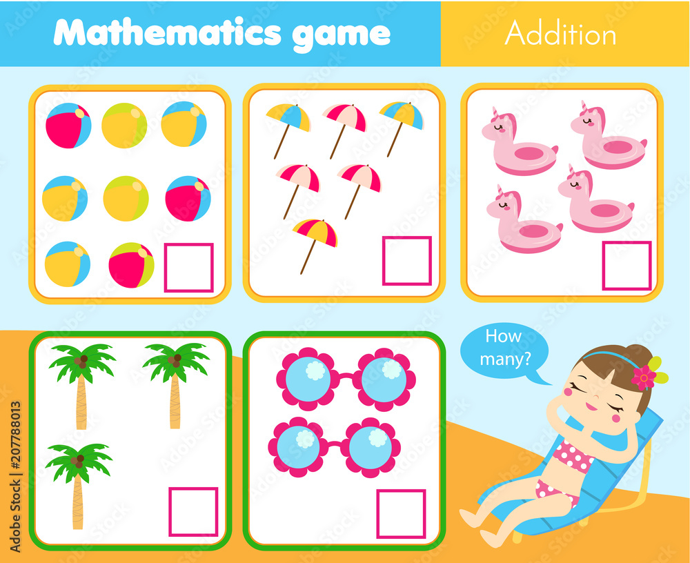 Counting educational children game, kids activity worksheet. How many ...