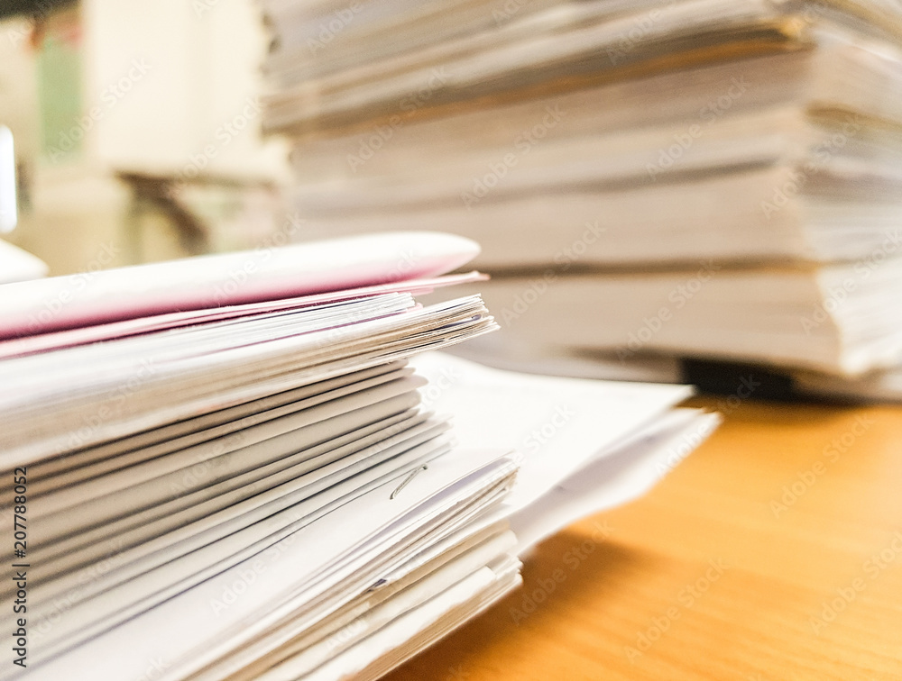 Paper document with blur officer company on office background concept ...