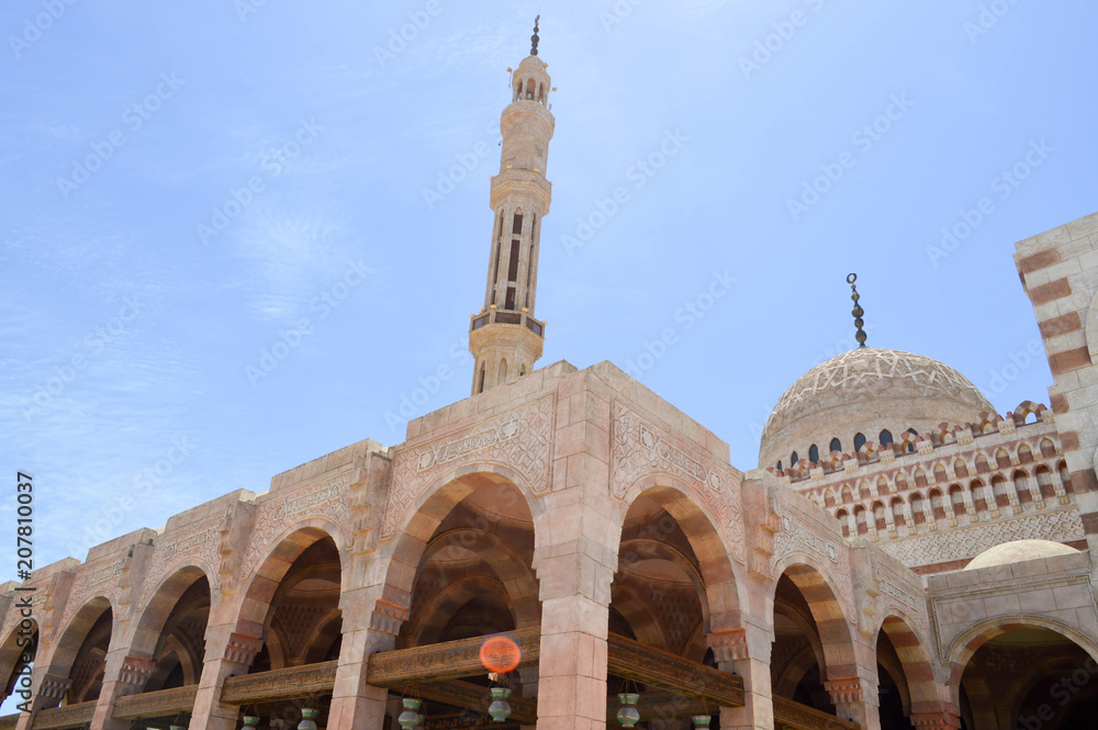 Moslem Islamic mosque of white brick for the collection of Muslims for ...