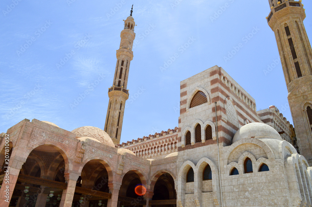 Moslem Islamic mosque of white brick for the collection of Muslims for ...