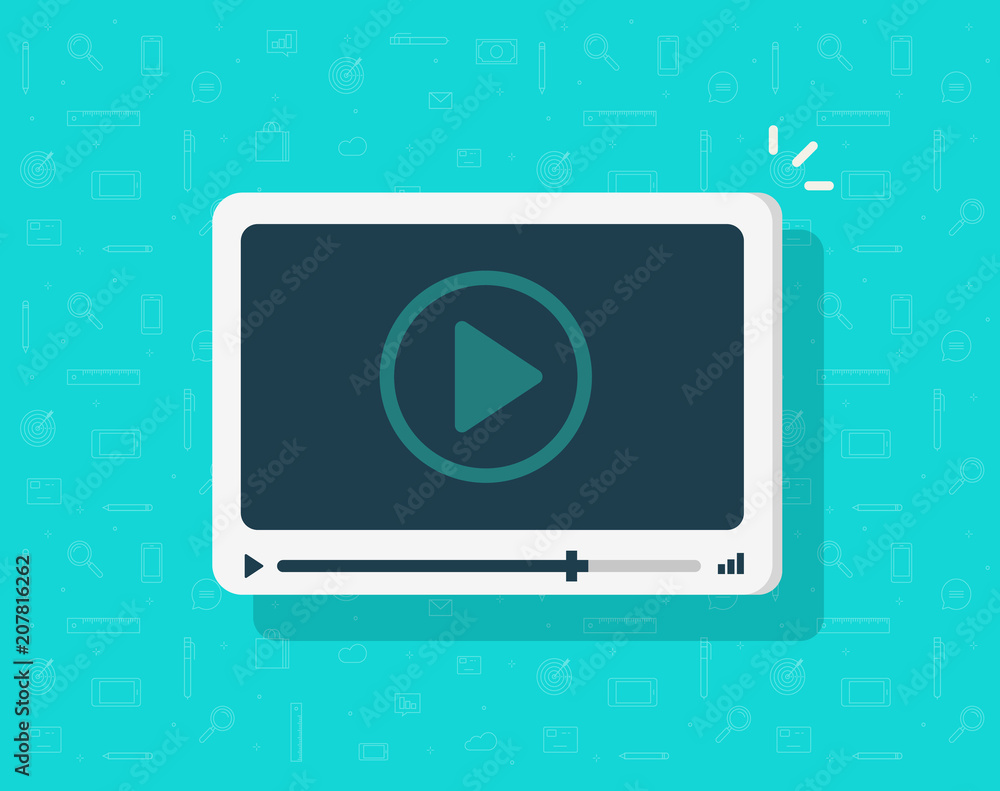 Video player icon vector, flat cartoon media movie player frame window ...