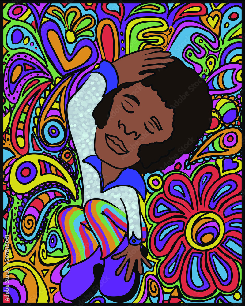 psychedelic groovy afro man Stock Vector | Adobe Stock