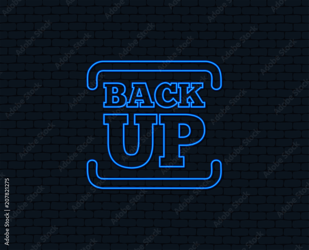 Neon light. Backup date sign icon. Storage symbol with arrow. Glowing ...