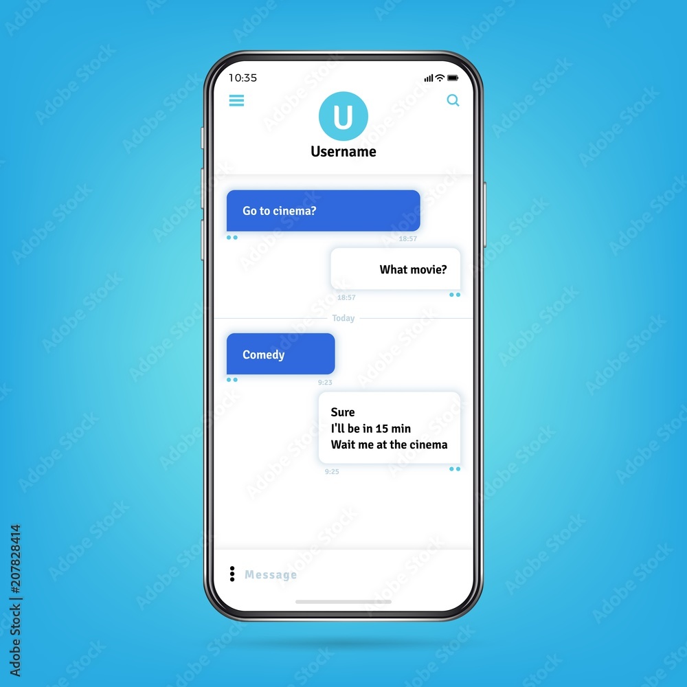 Messenger like whatsapp with bubble frames for messages on smartphone ...