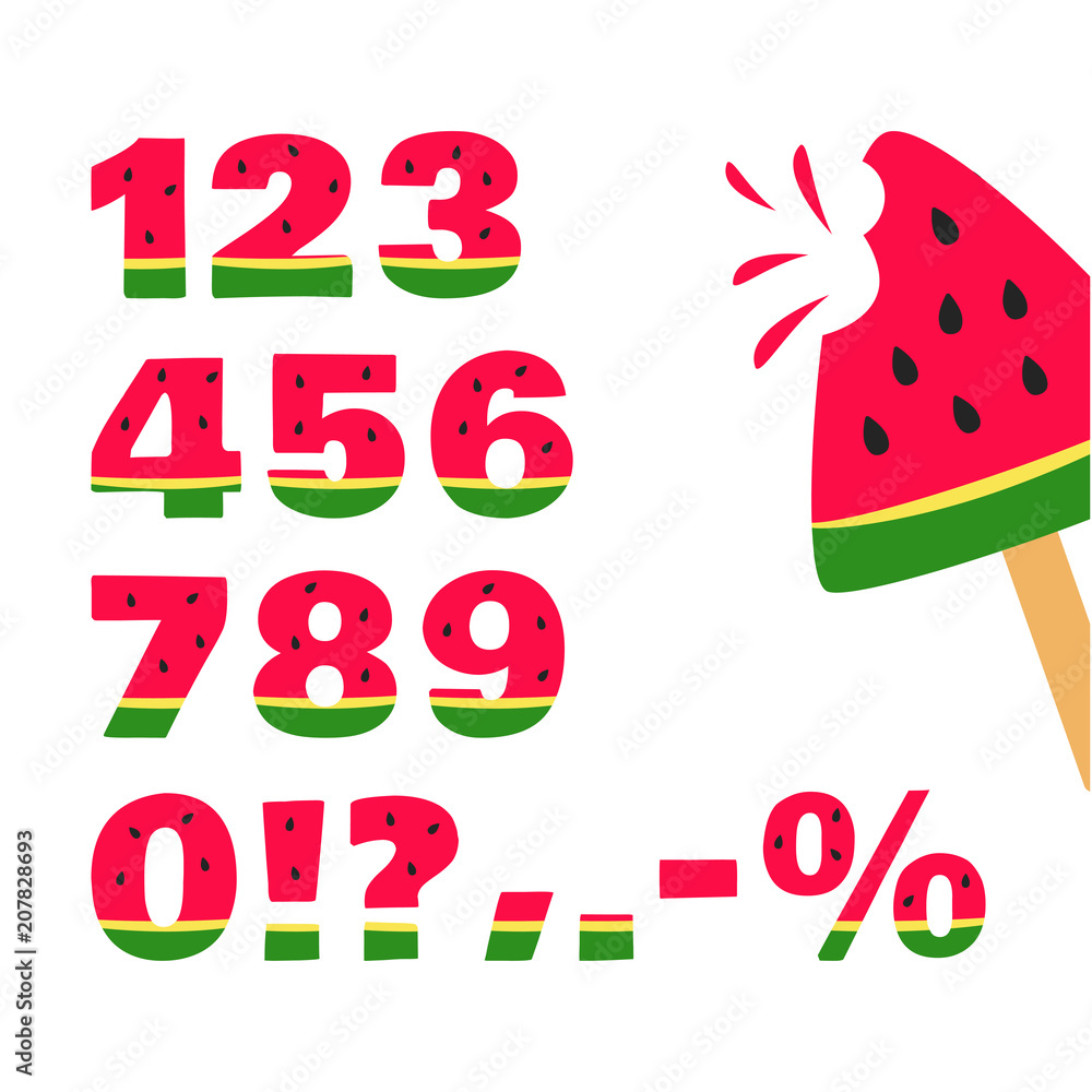 Watermelon font, summer numbers. Vector illustration Stock Vector ...