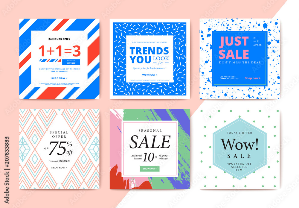 Colorful Square Social Media Posts Stock Template | Adobe Stock