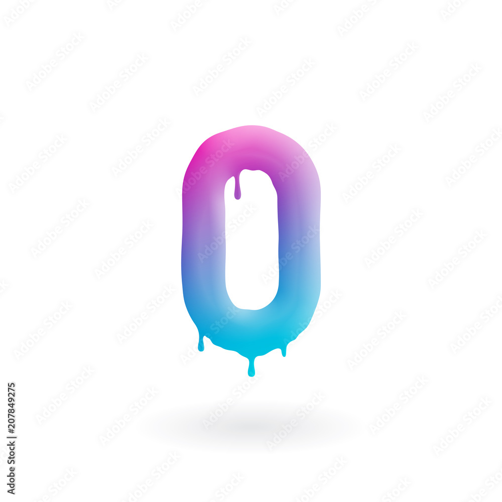 Number 0 logo. Colored paint zero with drips. Dripping liquid null ...