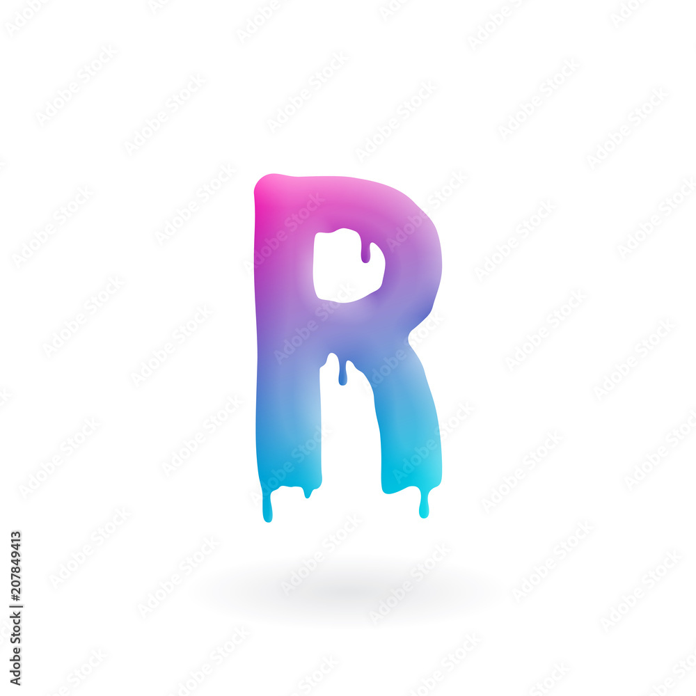 Letter R logo. Colored paint character with drips. Dripping liquid ...